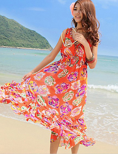 Beach Swing Maxi Dress Print V Neck Sleeveless 527427 2018 6 29
